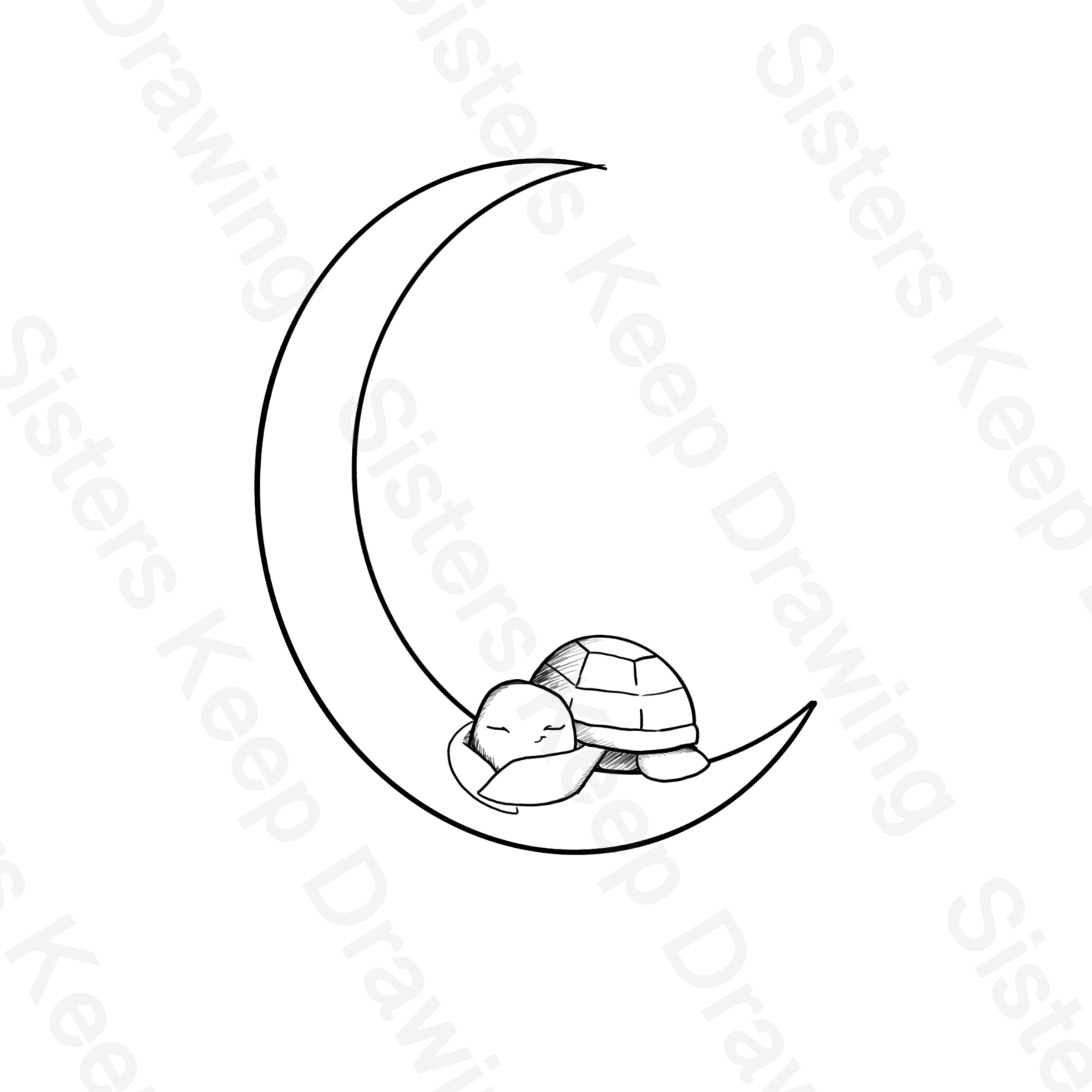 Tiny Sea Turtle Sleeping on the Moon -Tattoo Transparent Permission PN ...