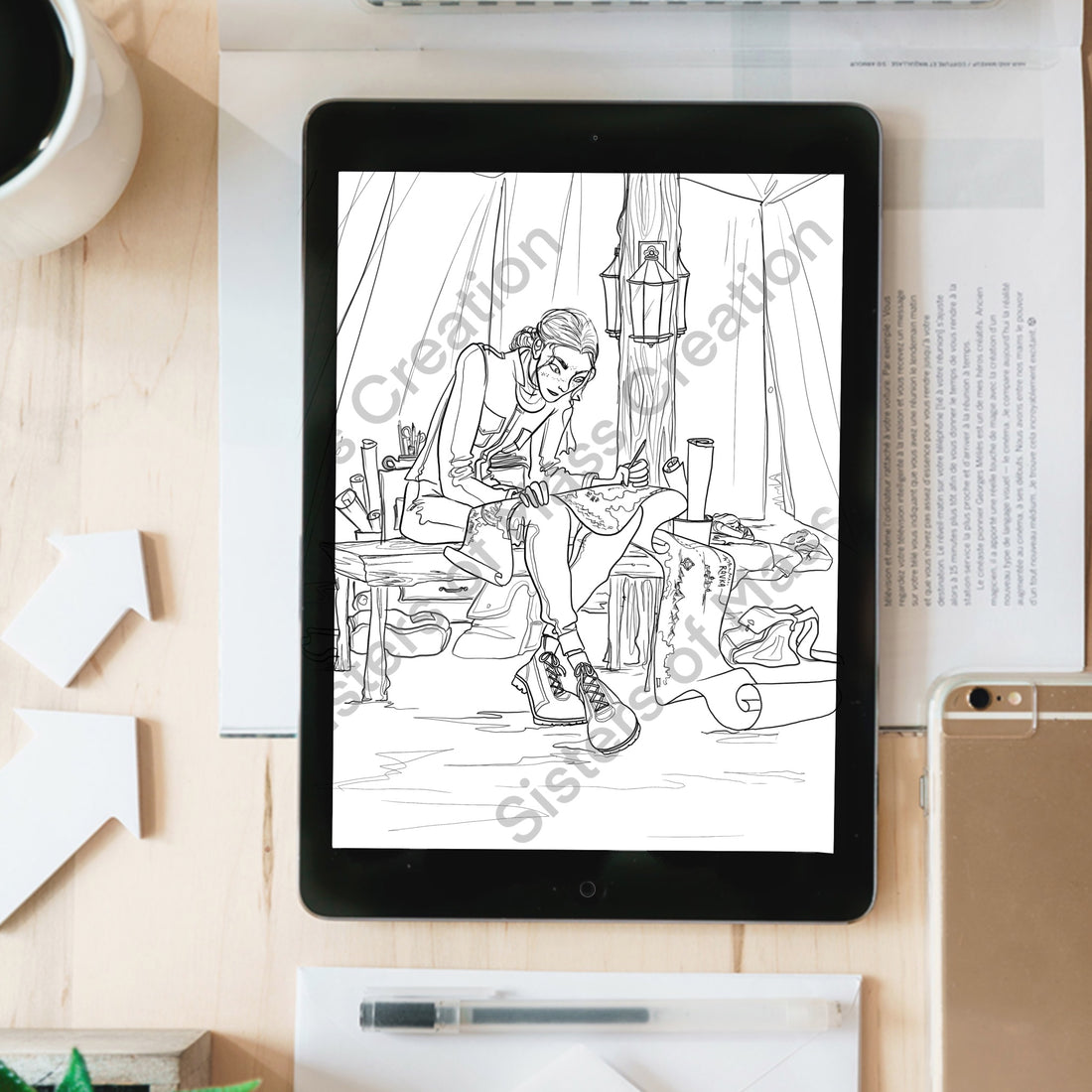 Alina Mapmaker Coloring Page- instant download digital printable artwo ...