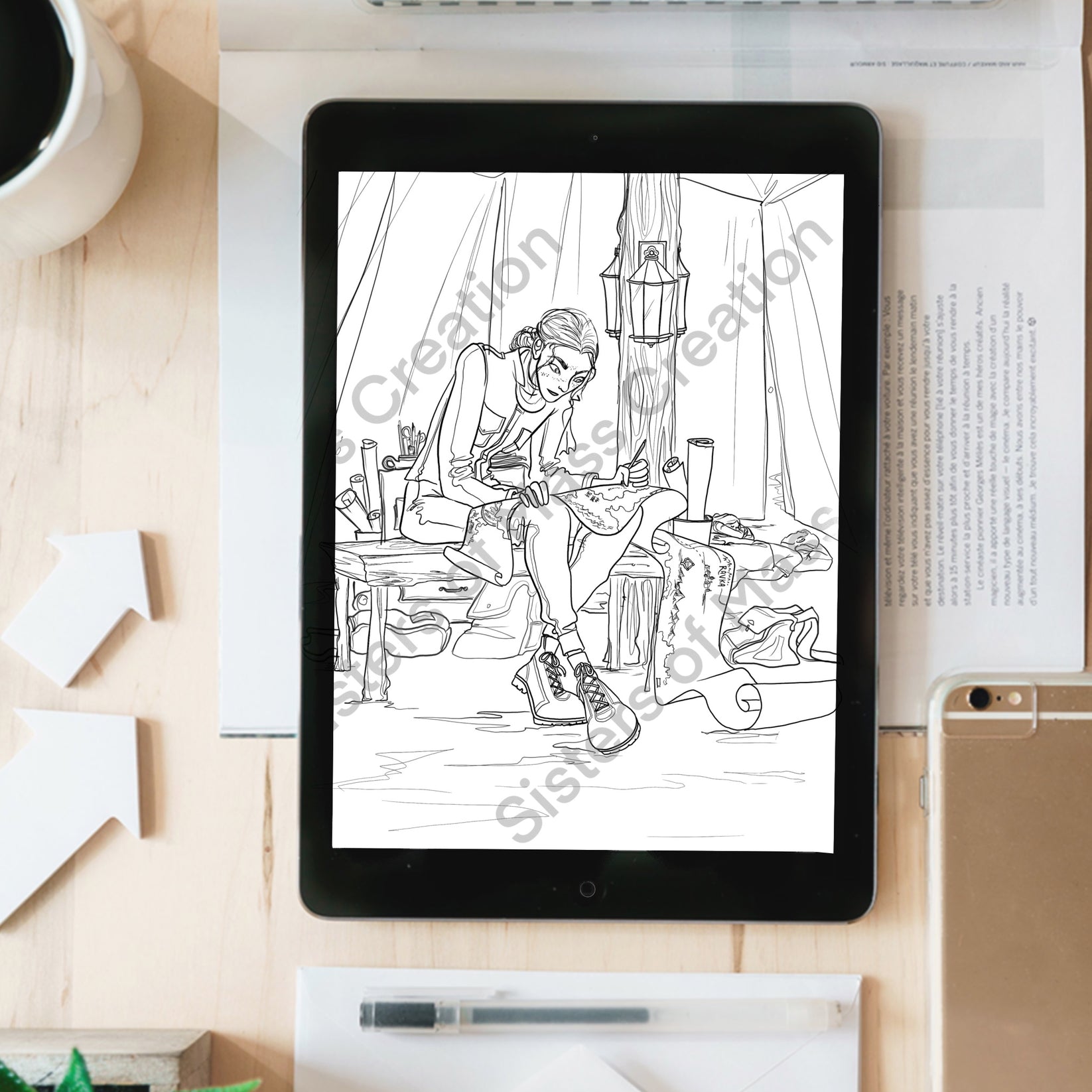 Alina Mapmaker Coloring Page- instant download digital printable artwo ...